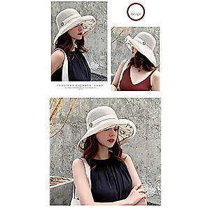 Summer Mesh Sun Hats for Women UV Protection Wide Brim Packable Beach Bucket Hat Beige