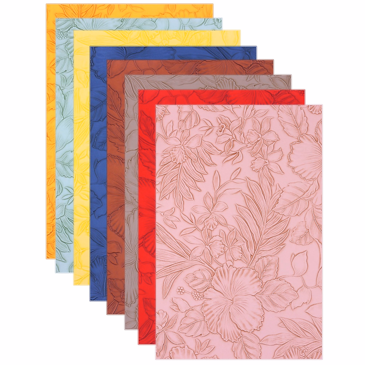 Ramya 8Pcs Embossed Faux Leather Sheet with Flower Leaf Embossed Textured 7.8"X11.8"(20cm X 30cm),Very Suitable for Making DIY Bow,Leather Earrings Sewing Crafts Projects (Embossing Series)