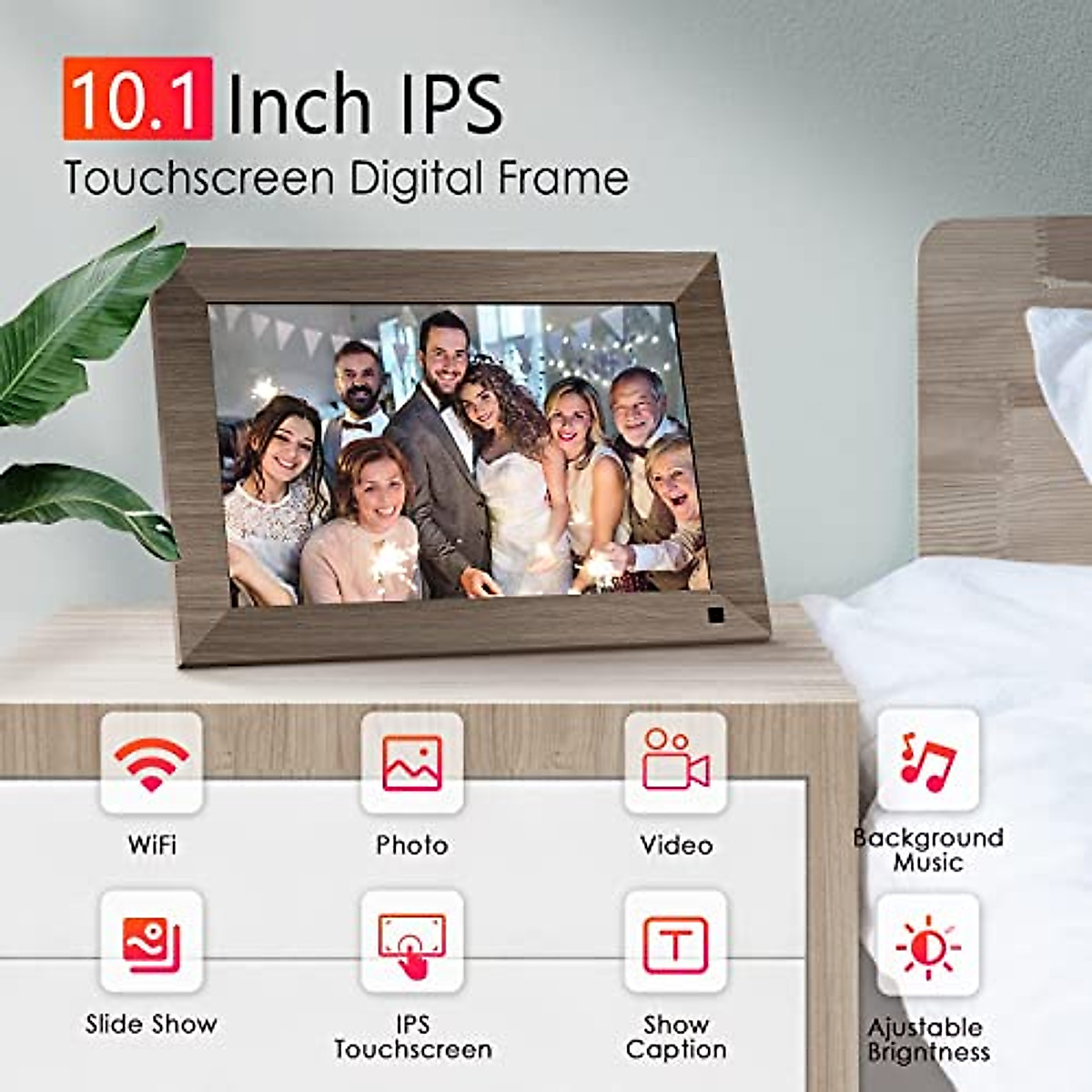 10.1 WiFi Digital Photo Frame, Canupdog IPS Touch Screen Smart Cloud Photo Frame with 16GB Storage, Wall Mountable, Auto-Rotate, Motion Sensor, Share Photos via Frameo App
