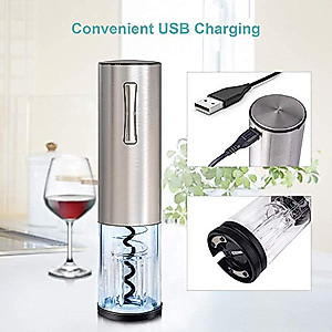 Abuzhen Electric Wine Opener, with Foil Cutter, Vacuum Stopper and Wine Aerator Pourer & USB Charging Cable,Automatic Corkscrew Bottle Opener for Wine Lover 4-in-1 Gift Set, Stainless Steel