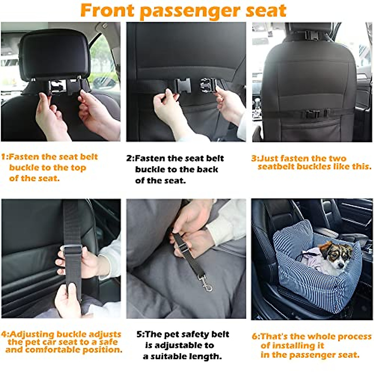 Dog Booster & Car Seats Pet Dog Car Seat Pet Booster Seat for Small Pet Under 44 lbs Travel Safety Car Seat Dogs Cats Bed for Car with Storage Pocket and Harness Strap (Blue Striped)