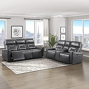 Lexicon Edelweiss Power Double Reclining Loveseat, Dark Gray