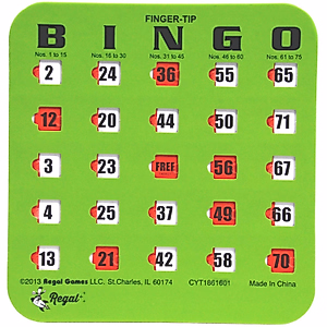 Regal Bingo Bulk Bingo Cards with Sliding Windows - Reusable Large Print Bingo Game Cards for Adults Large Group - 10 Pack, Green