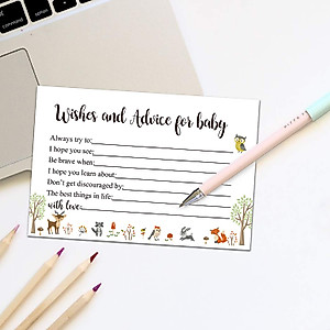 Giftideaworkshop 50 Woodland Baby Shower Wishes and Advice for The Mom-to-Be， Baby Advice Cards for Baby Shower Game，4X6 inch.