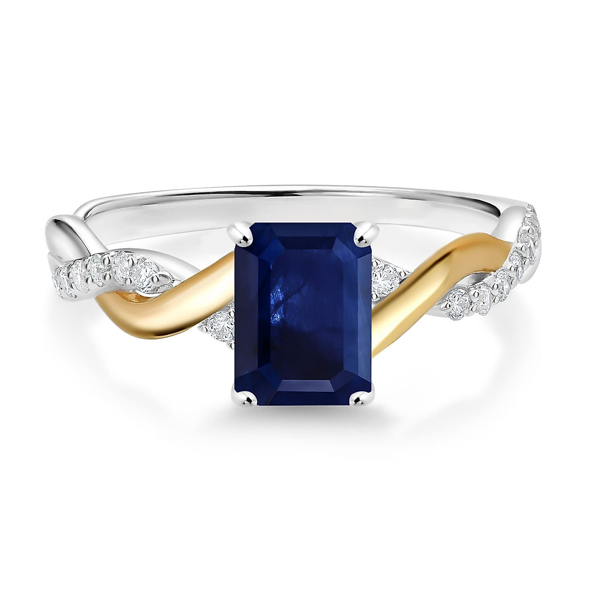 Gem Stone King 925 Silver and 10K Yellow Gold Gemstone Birthstone and Lab Grown Diamond Engagement Ring | Emerald Cut 7X5MM | Wedding Engagement Anniversary Promise Ring For Women