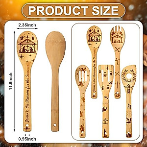 5 Pieces Burned Cooking Utensil Spoon Christmas Wooden Spoons Set Christmas Kitchen Decoration for Christmas Gift House Present Supplies (Religious Style)