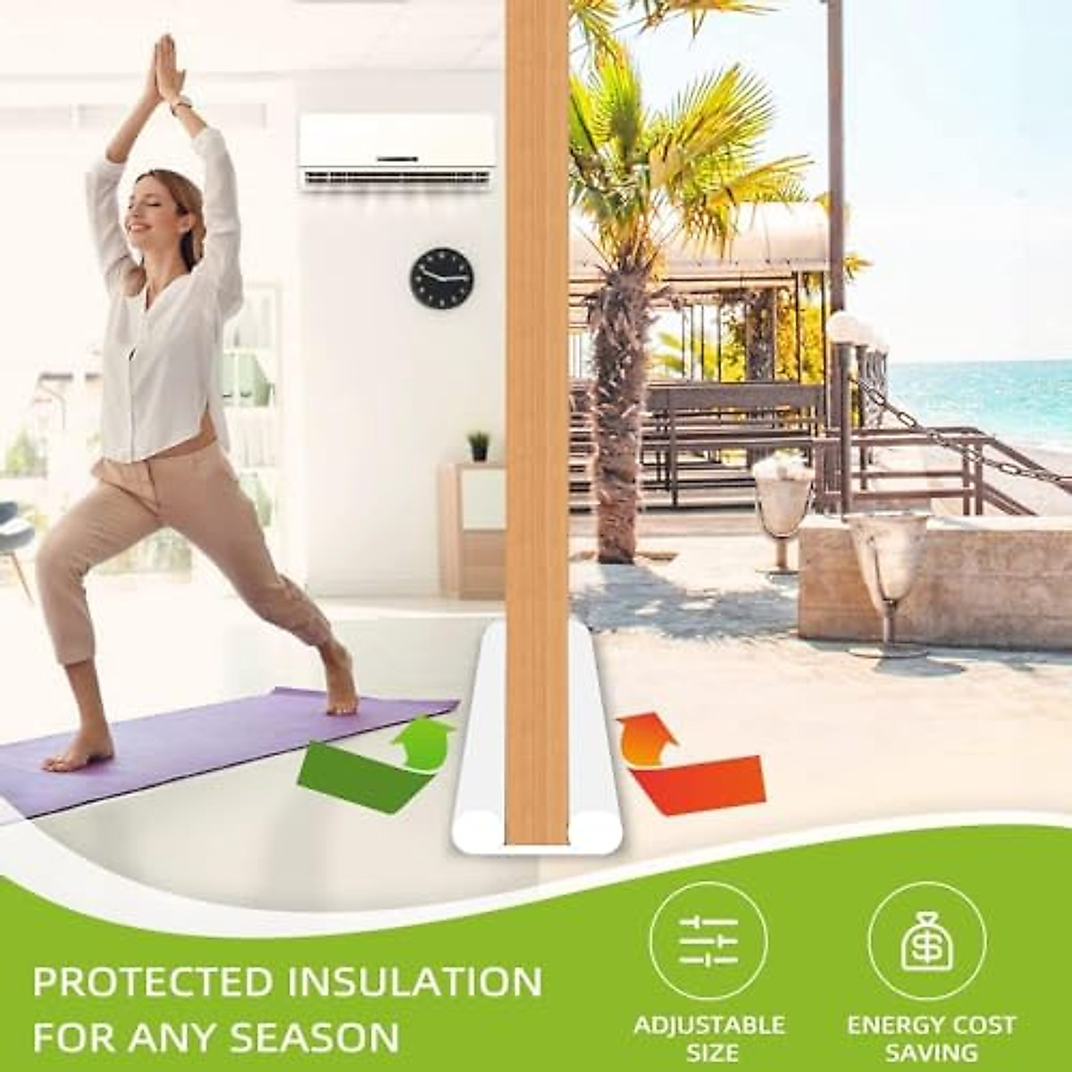 Ticanble Door Draft Stopper, Adjustable Length 24" to 38",Bold Diameter 2", Energy Saving, Dust Proof, Soundproofing, Weather Stripping Reusable Door Sweeps, Machine Washable, White