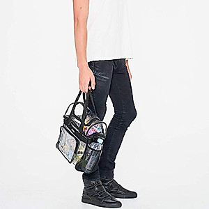 Heavy Duty Clear Lunch Tote Stadium Bag Approved Durable Crossbody Travel Makeup Cosmetic Box for Football Basketball Baseball Games Concerts Work Correctional Officers (Bold Black, 12 x 6 x 12)