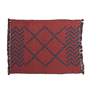 Creative Co-Op Recycled Cotton Blend Geometric Design and Fringe, Multicolor Throw Blanket, Multi