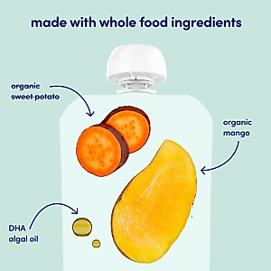 Cerebelly Baby Food Pouches – Organic Sweet Potato Mango (4 oz, Pack of 6) - Toddler Snacks - 16 Brain-Supporting Nutrients - Healthy Snacks, Made with Gluten-Free Ingredients, Non-GMO, No Added Sugar