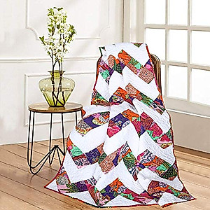 Luxury Patchwork Quilt Blanket 50 x 60 Inches Reversible 100% Soft Cotton Boho Indian Vintage Decorative Warm Quilted Throw for Sofa and Couch