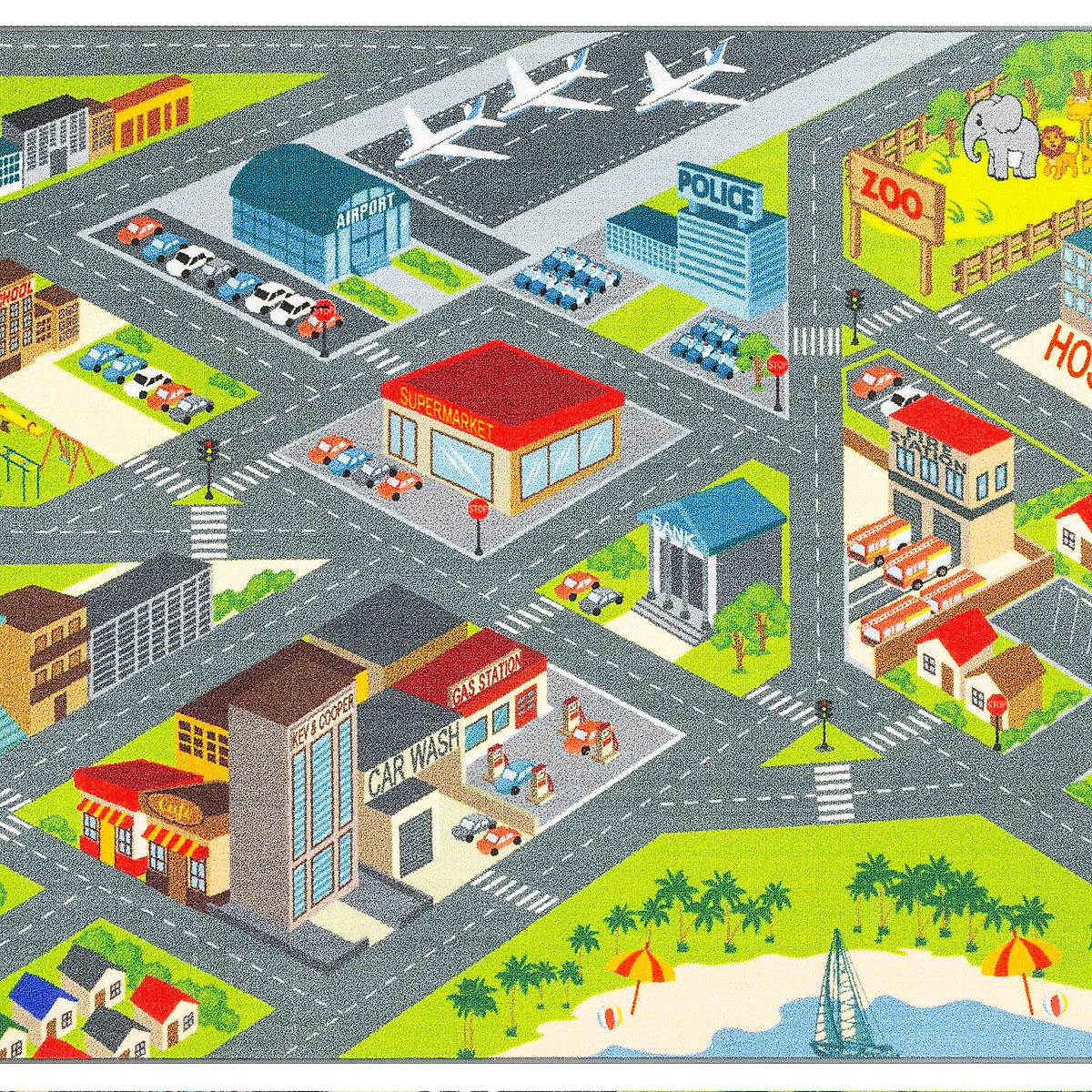 KC CUBS Road Play Map City Car Vehicle Traffic Educational Learning & Fun Game Area Non Slip Boy & Girl Kids Rug Carpet for Children Bedroom, Toddler Classroom & Baby Playroom Mat, Playtime Activity