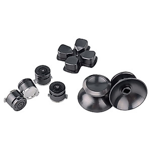 eXtremeRate Black Aluminum Analog Thumbsticks & Bullet Buttons & D-pad Replacements Kits Metal Buttons for ps4 Slim Pro Controller