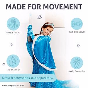 Butterfly Craze Snow Princess Kids Cape with Hood - A Gorgeous Ice Blue Children's Warm Winter Wrap Shawl Perfect for Your Toddler's Adventure, Pretend Play & Dress up Costume, Cape Only, XL 7-8yrs