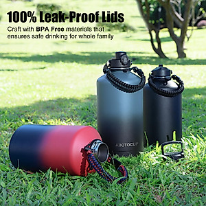 ABOTOCUP 1 Gallon Water Bottle Insulated with Powder Coated, Water Jug 1 Gallon with Straw Lids&Paracord Handle, 128 oz Water Bottle Double Wall Leak-proof BPA Free, Keep Cold-24H & Hot-12H