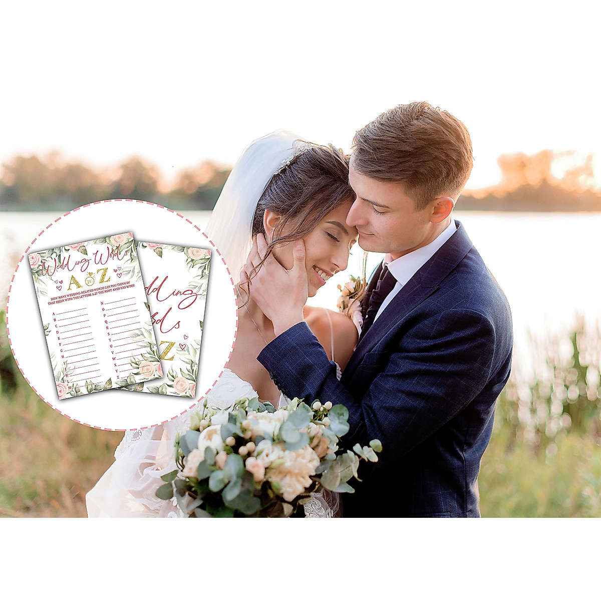 Bridal Shower Games - Wedding Words A to Z Wedding Party Game - Boho Floral Greenery Bachelorette/Engagement Party Supplies Activities - Pack of 30 Game Cards (A07)