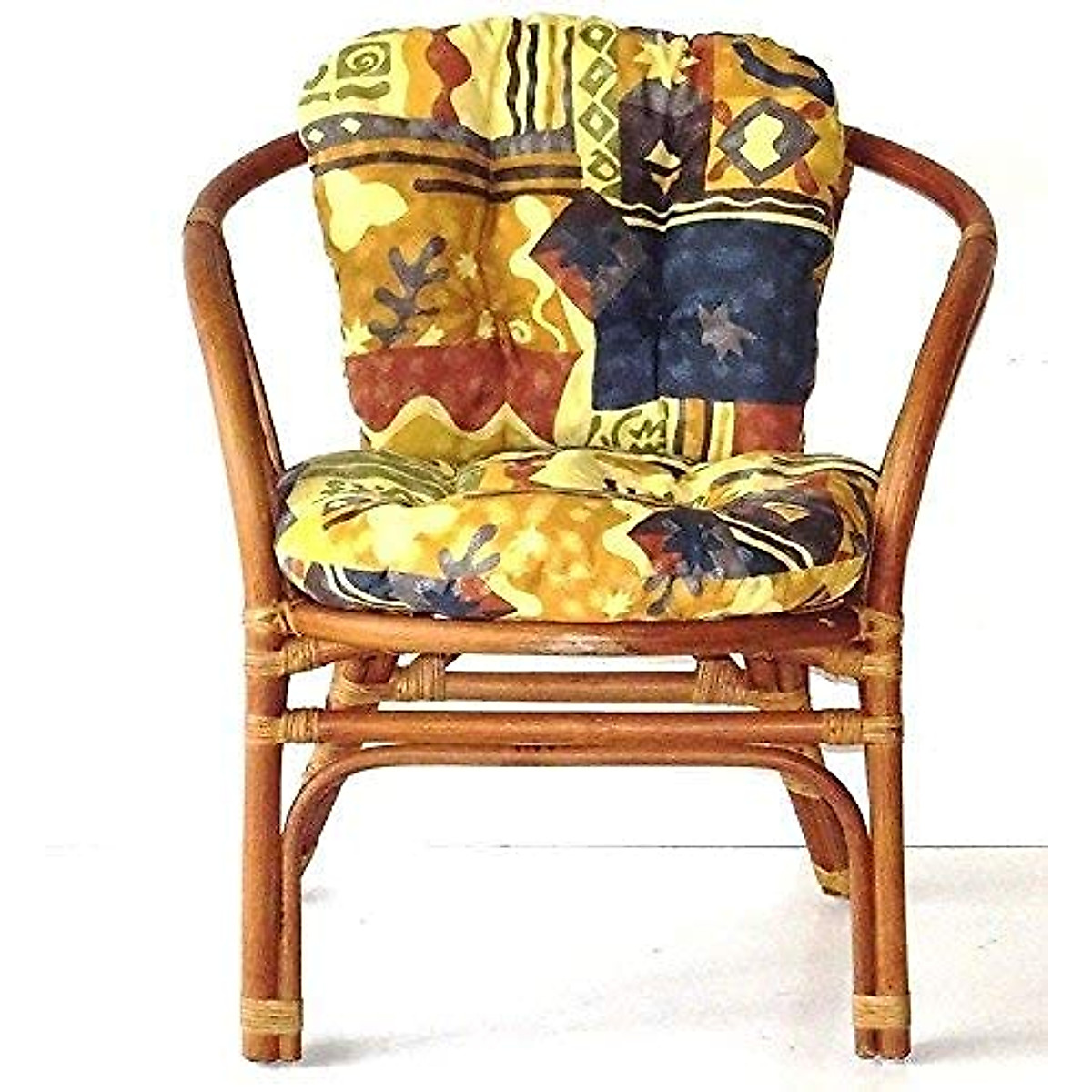 Wickerix Lounge Bahama Natural Rattan Armchair with Cushion Handmade Design Tropical Style, Colonial