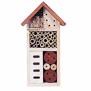 FUNPENY Wooden Insect House, Insect Hotel with Brush for Butterfly, Bees and Ladybugs