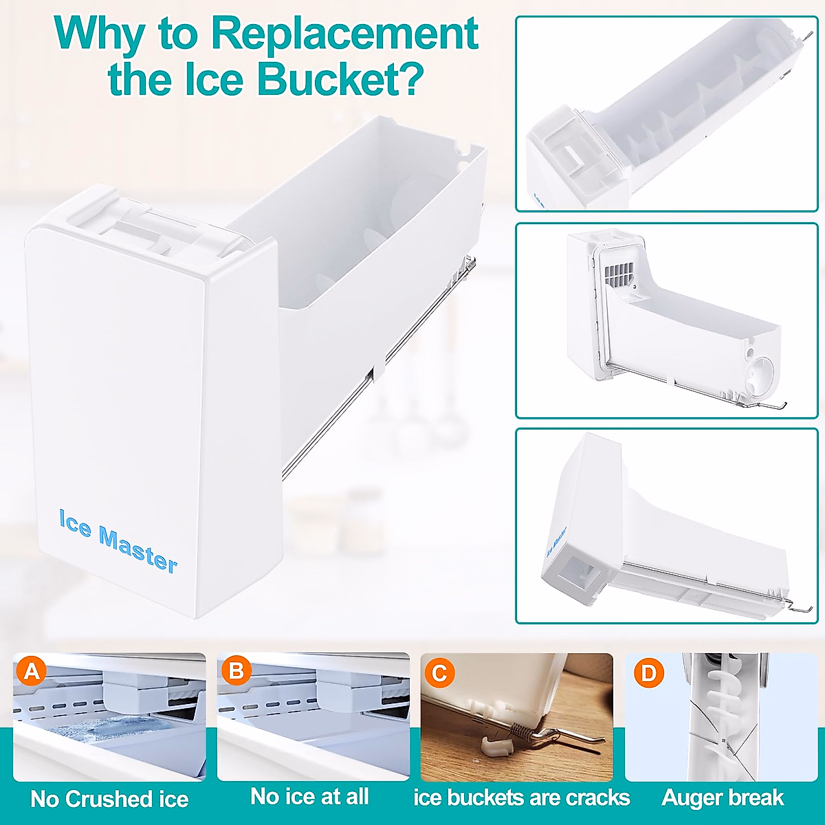 UPGRADED DA97-14474C Refrigerator Ice Bucket Compatible with Samsung Ice Maker Replacement Ice Bin Container Parts DA97-14474A Assy Tray Ice, RF28HMEDBSR RF263TEAESR RF28HFEDBSR Refrigerator Ice Maker