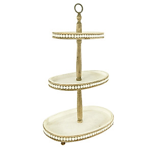 Creative Co-Op Decorative Oval 3-Tier Wood Tray with Handle