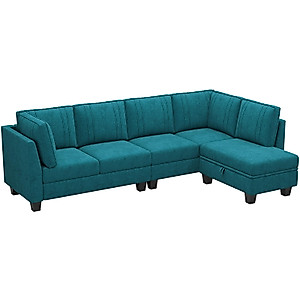 Belffin 4 Seater Sectional Sofa with Reversible Chaise, L Shaped Sofa Sectional Couch with Convertible Storage Ottoman Peacock Blue