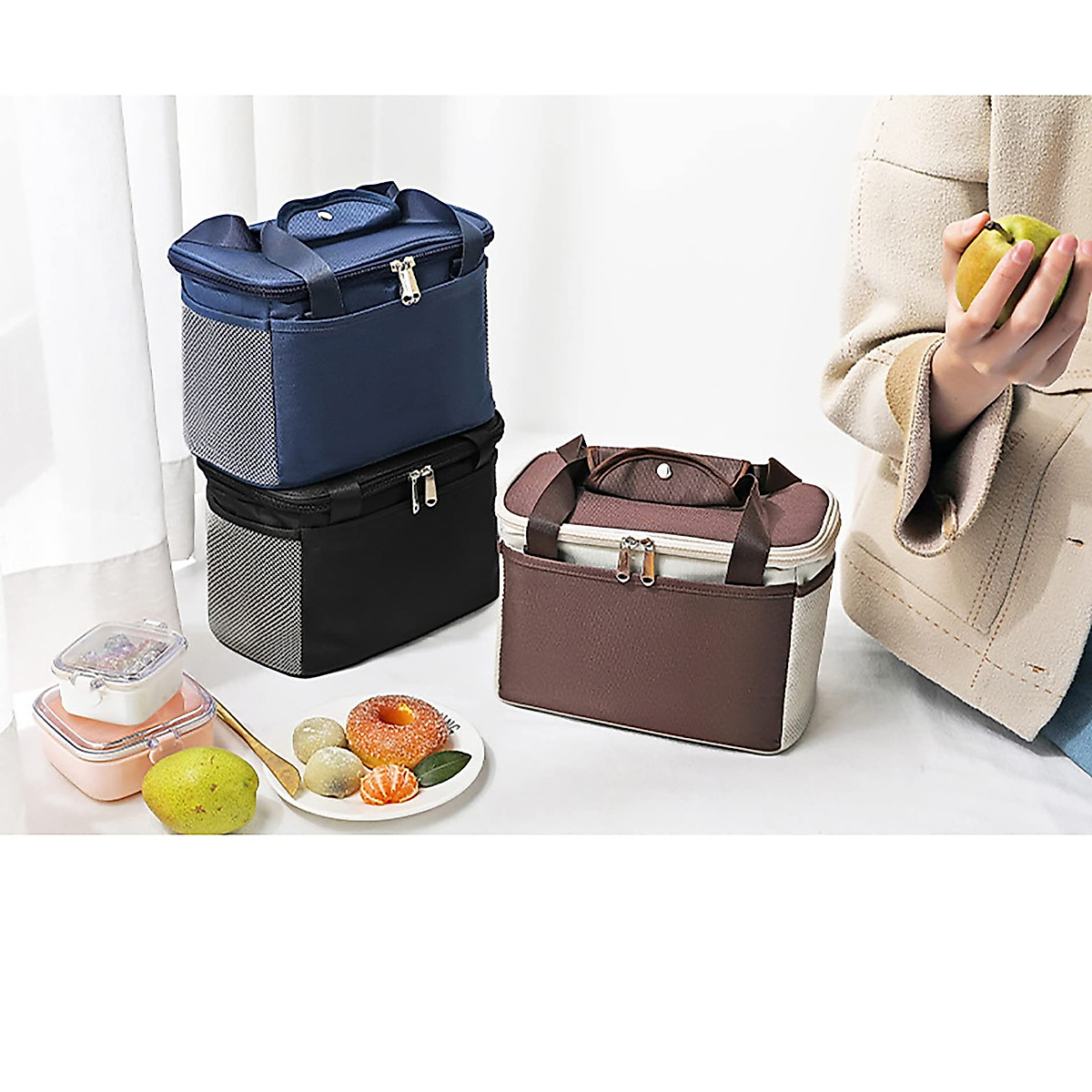 6L Thickened Black Reusable Insulated Lunch Bag for Student, Women and Men Travel Picnic and School Lunch Box (Small, Black)