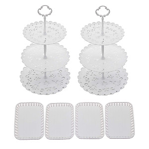 Set of 6 PCS Plastic Party Cake Stand and Cupcake Holder Fruits Dessert Display Plate Table Decoration for Wedding Birthday Party Celebration (Round)
