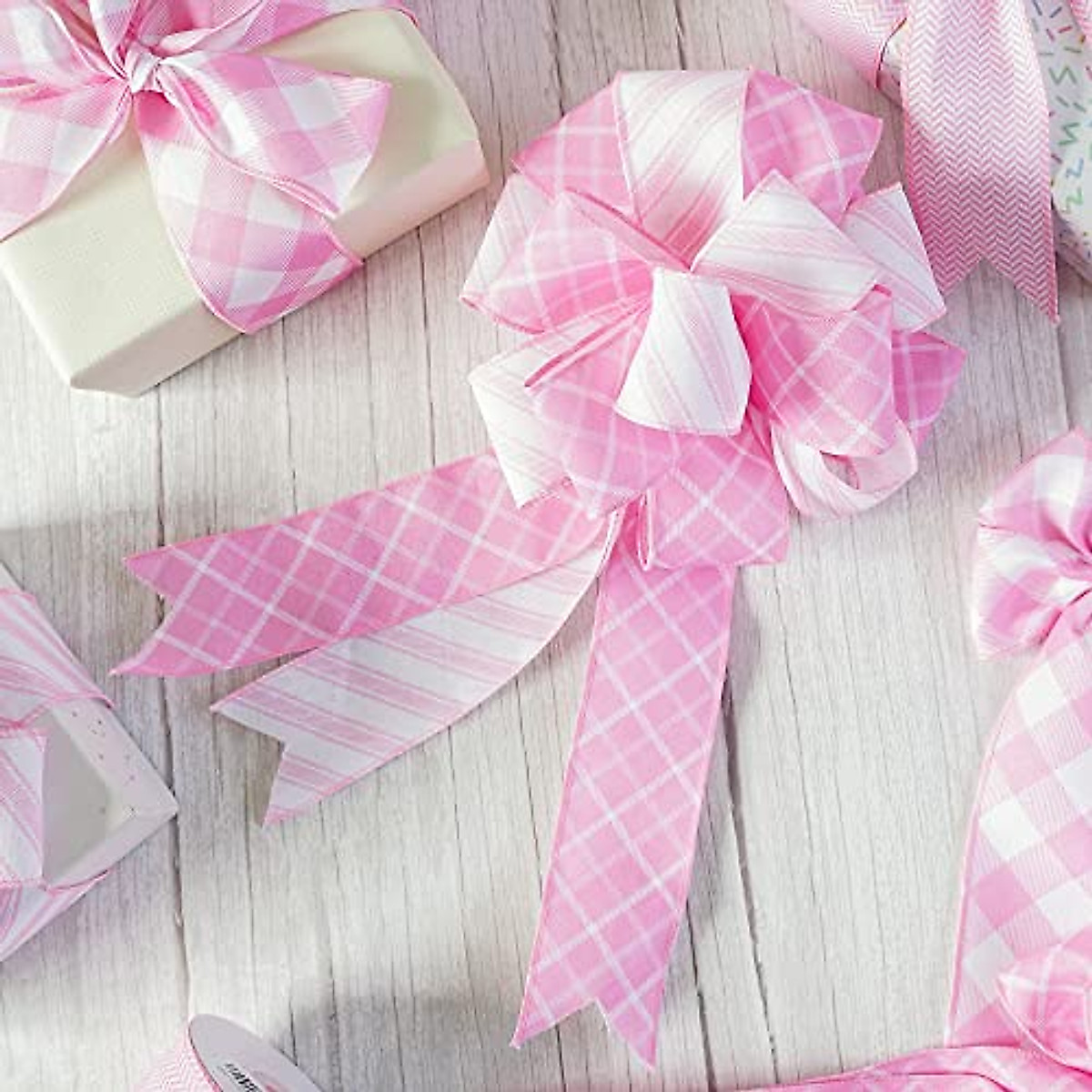 MEEDEE Pink Gingham Christmas Ribbon Wired Plaid Check 2.5 Inch X 10 Yards Burlap for Crafts Decoration Bows Making Flower Wreath Floral Bouquet Gift Wrapping