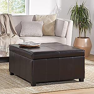 Christopher Knight Home Living Berkeley Brown Leather Square Storage Ottoman, Espresso