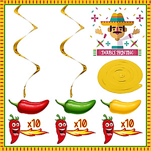 30 Pieces Chili Pepper Whirls Cinco de Mayo Pepper Decorations for Fiesta Party Mexico Spiral Hanging Party Streamers for Decor Mexican Party Accessories (Red, Yellow, Green)