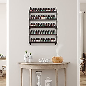 THYGIFTREE Essential Oil Storage Shelf Wall Mounted Wooden Essential Oil Collection Display Rack Organizer 5 Tiers Holds 75 Bottles, Nail Polish Holder Paint Organizer