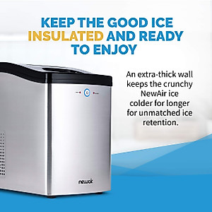 NewAir Nugget Ice Maker, Sonic Speed Countertop Crunchy Ice Pellet Machine 40 lbs. of Ice a Day in Stainless Steel, Self Cleaning Function and BPA-Free Parts - NIM040SS00