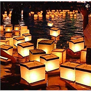 Paper Floating Lanterns with Candles Biodegradable for Wedding, Pool, Party, Praying, Chinese Wish Lanterns, Floating Lanterns for Lake or River, 10 Pack 5.9''