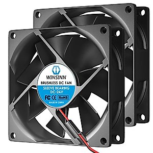 WINSINN DC 80mm Fan 24V 8025 Sleeve Bearing Brushless Cooling 80mmx25mm 2PIN (Pack of 2Pcs)