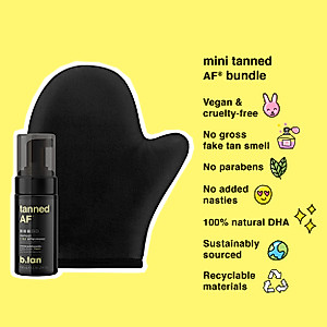 b.tan Dark Self Tanner Mini Kit | Get Tanned Travel Bundle - Mini Dark Self Tanner Mousse with Self Tanning Mitt Applicator, 1 Hour Sunless Tanner, Fast Self Tan, Vegan, Cruelty Free, 3 Fl Oz