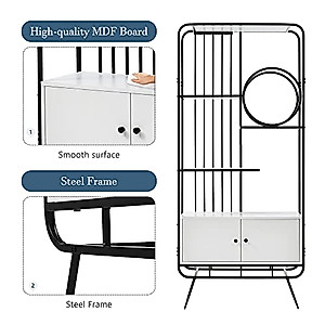 Bookcase with Cabinet,Open Bookshelf with Storage,Freestanding Display Rack Tall Shelving Unit, with Black Metal Frame for Home Office, Living Room, Bedroom