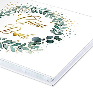 Wedding Guest Book 120 Pages Guest Sign in Book Guest Registry Guestbook White Cover with Gold Foil Guest Book, 6.7 x 8.7 Inches Hardbound (Leaf Style)