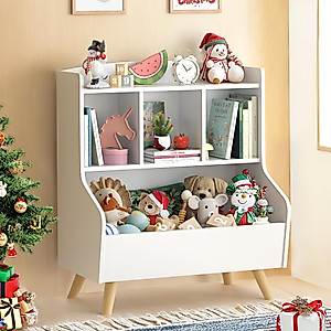 Curipeer Kids Bookshelf and Toy Storage, 3-Tier Wooden Open Bookcase, Baby Book and Toy Storage Display Organizer with Spacious Top Shelf Children, Friends, Family, White