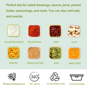 Wensdr 2oz Reusable Plastic Salad Dressing Container to go Set of 4,Small Sauce Cups with Sealing Lids Leak-proof Food Container for Lunch Box