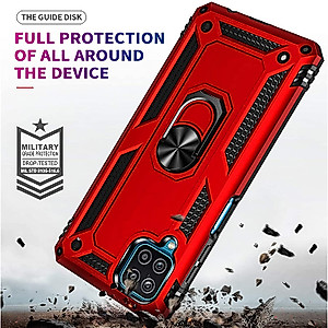 Galaxy A42 5G Case, Samsung A42 5G Phone Case with [Tempered Glass Screen Protector Included], STARSHOP Military Grade Shockproof Protective Dual Layer Phone Cover with Metal Ring Kickstand - Red