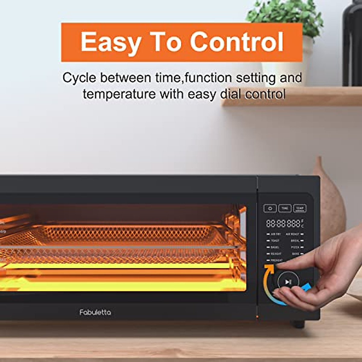 Air Fryer Toaster Oven Combo - Fabuletta 10-in-1 Countertop Convection Oven 1800W, Flip Up & Away Capability for Storage Space, Oil-Less Air Fryer Oven Fit 12" Pizza, 9 Slices Toast, 5 Accessories