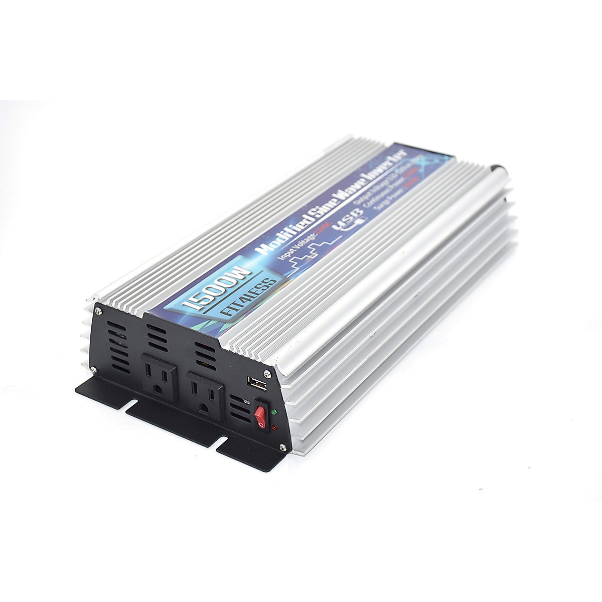 Power Inverter 1500W with Output Dual sockets. Input 12V or 24V and Output 110V 60Hz with DC5V 2000mA Output. (12V)