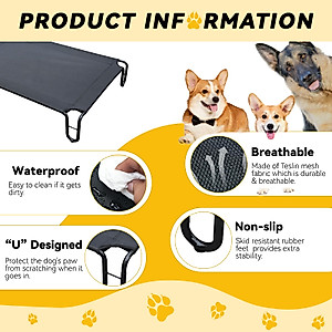 grageoo Outdoor Elevated Dog Bed,Cooling Raised Dog Cot Bed for Large Dogs,Pet Bed Waterproof with Stable Frame,Breathable Recyclable Mesh,Up to 85 lbs,Black