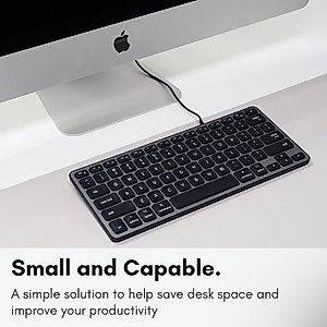 Macally Backlit Wired Keyboard for Mac | Compatible Apple Keyboard (Small and Compact) Comfortable All Day Typing USB Keyboard for MacBook Pro/Air, iMac, Mac Mini/Pro (Space Grey)