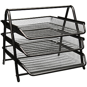 Greenco Letter Tray Desk Organizer, 3-Tier Mesh Paper Tray, Document, Letter, Office Paper Organizer, Black