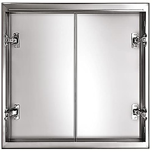 HIOSTAO Double Door Outdoor Kitchen Doors,24W x 24H Inch BBQ Access Door Stainless Steel,Built-in Handle,Thickened Plate Hydraulic Buffering Hinge Vertical for BBQ Island, Grilling Station