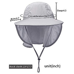 lenikis Unisex Outdoor Activities UV Protecting Sun Hats with Neck Flap Black Grey