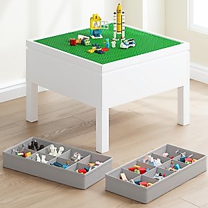 UTEX 3 in 1 Kids Activity Table with Storage, Kids Construction Play Table Compatible with Lego and Duplo Bricks, Chess Table for Building Block, Chess Gaming,Drawing, Crafts