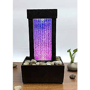 Nature's Mark 10" H Crackled Glass Light Show Tabletop Water Fountain with Natural River Rocks and Color Changing LED Lights (Corded)