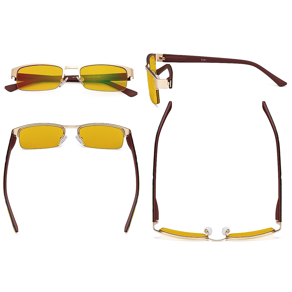 Eyekepper Blue Light Blocking Computer Glasses with Amber Filter Lens - Anti Radiation Anti Glare UV Rays Reduces Eyestrain Half-rim Eyeglasses Men Women Gold/Brown